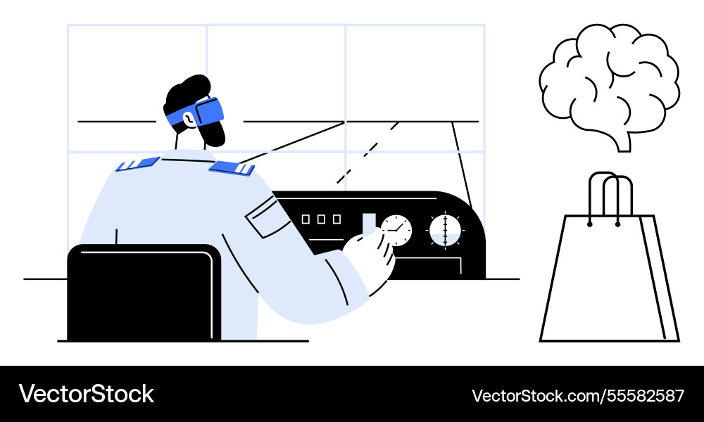 Pilot operating aircraft controls with brain Vector Image