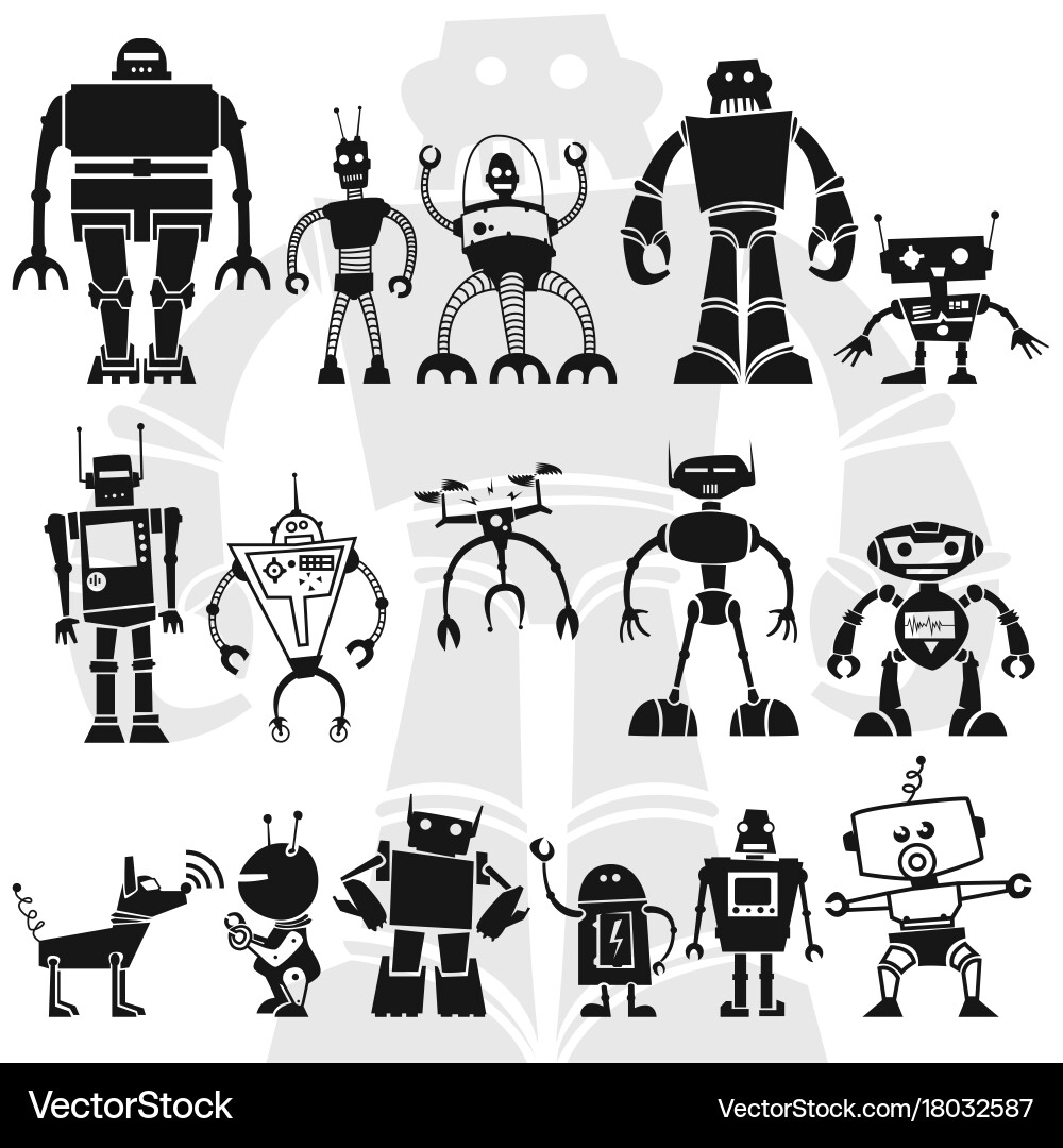 Robots set Royalty Free Vector Image - VectorStock