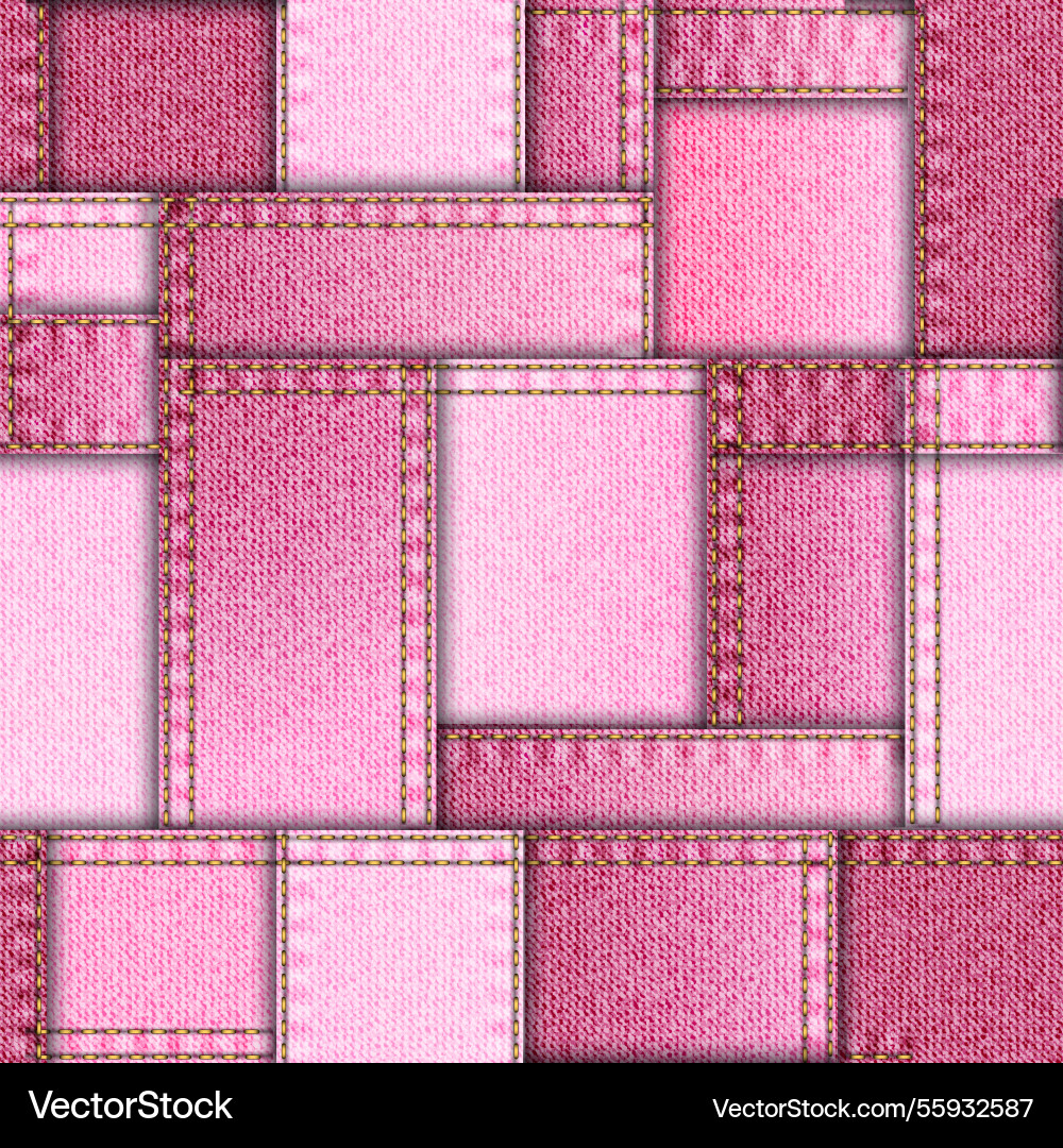 Textille patchwork pattern pink denim Royalty Free Vector