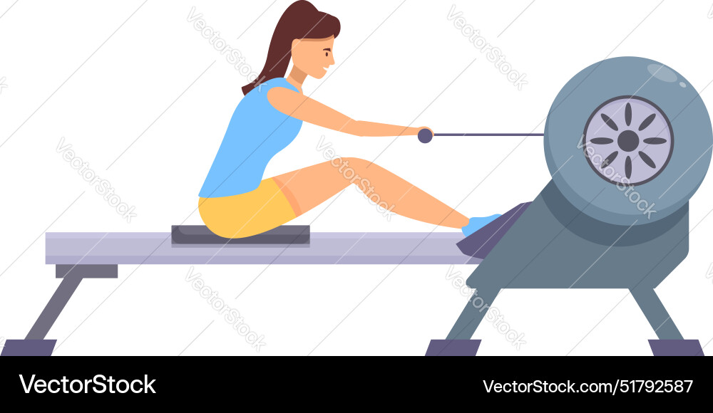 Young woman working out using rowing machine Vector Image