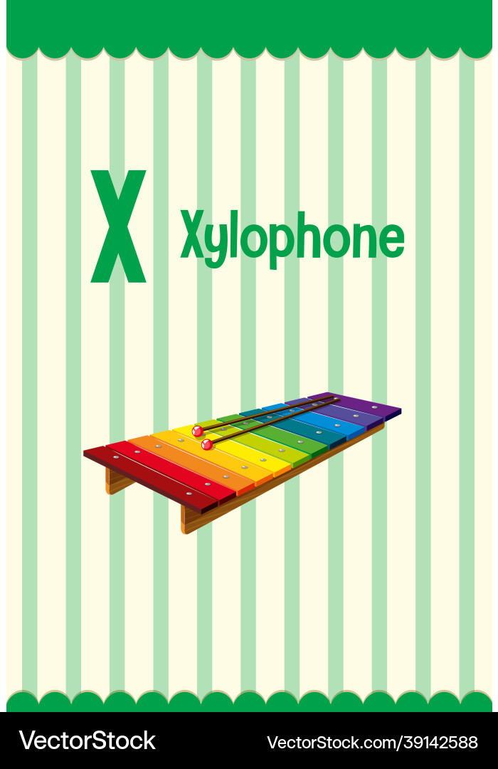 Alphabet flashcard with letter x for xylophone Vector Image