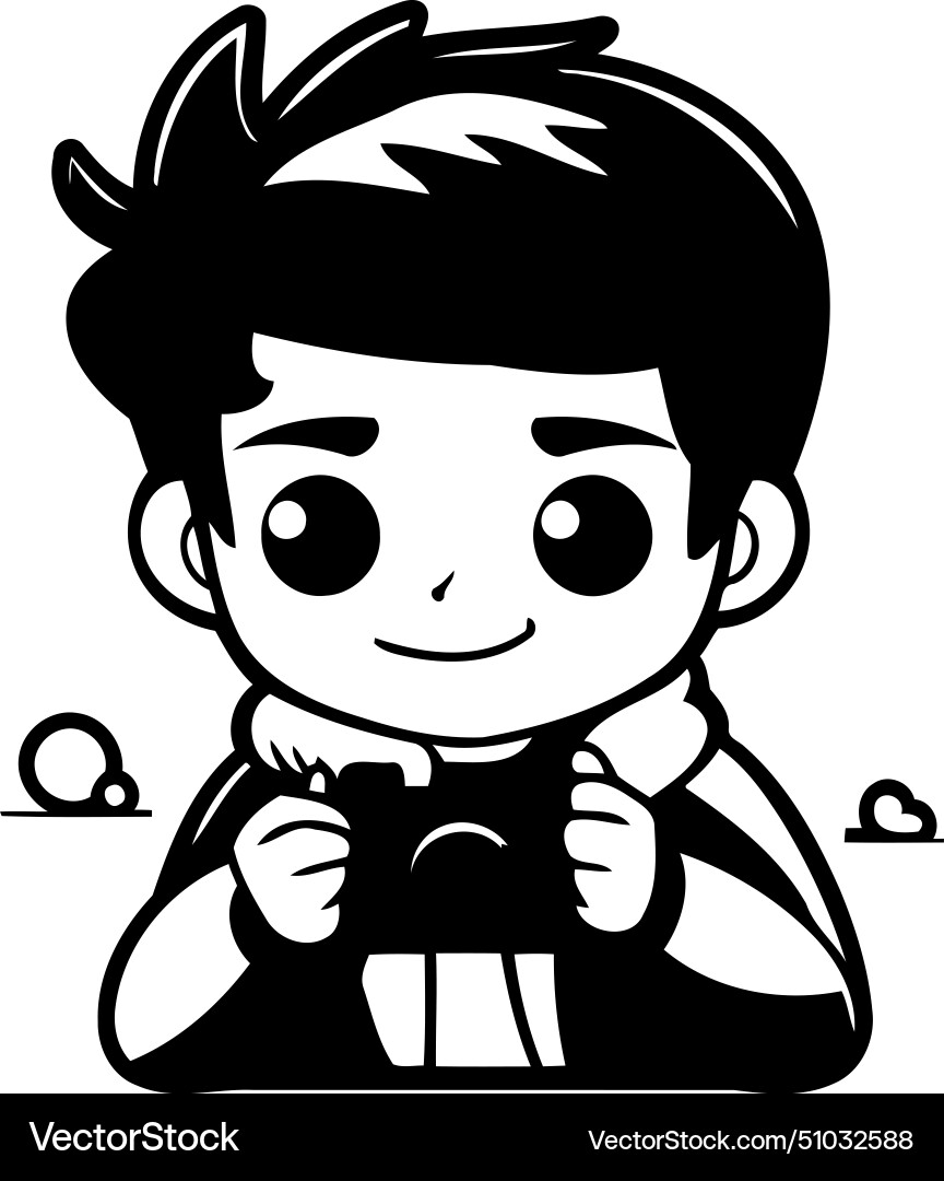 Cute boy holding a camera in cartoon style Vector Image