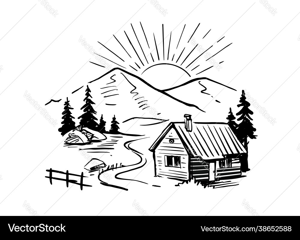 Landscape with large mountains nature Royalty Free Vector