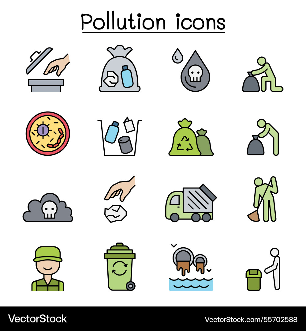 Pollution icon set in colorline style Royalty Free Vector