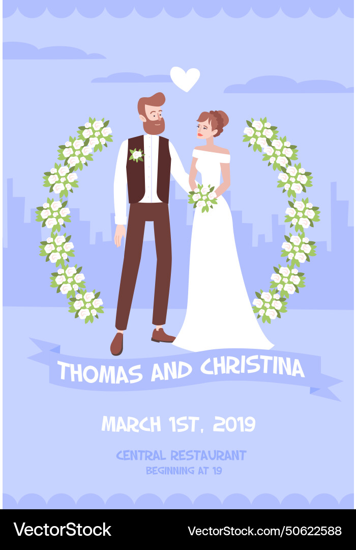 Wedding invitation with newlyweds names Royalty Free Vector