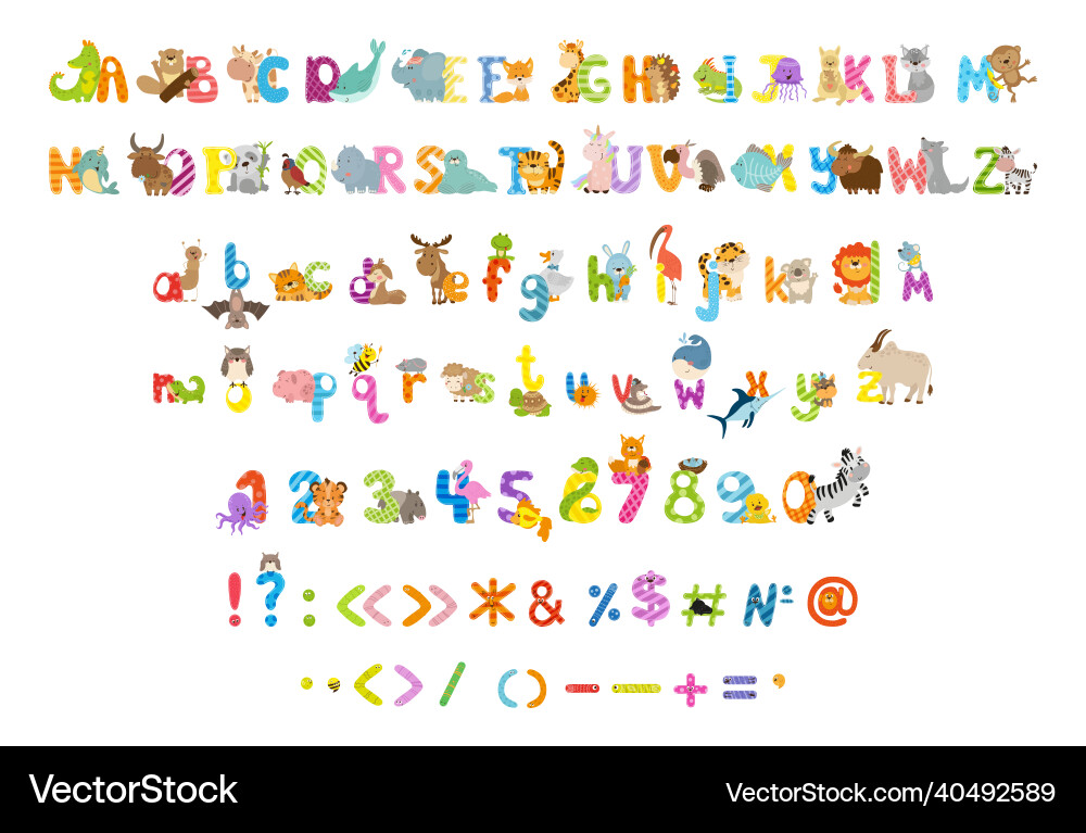 Colorful Animal Alphabet & Numbers Royalty Free Vector