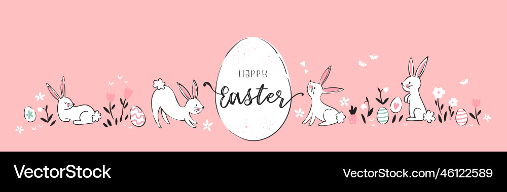 Cute hand drawn easter design with bunnies Vector Image