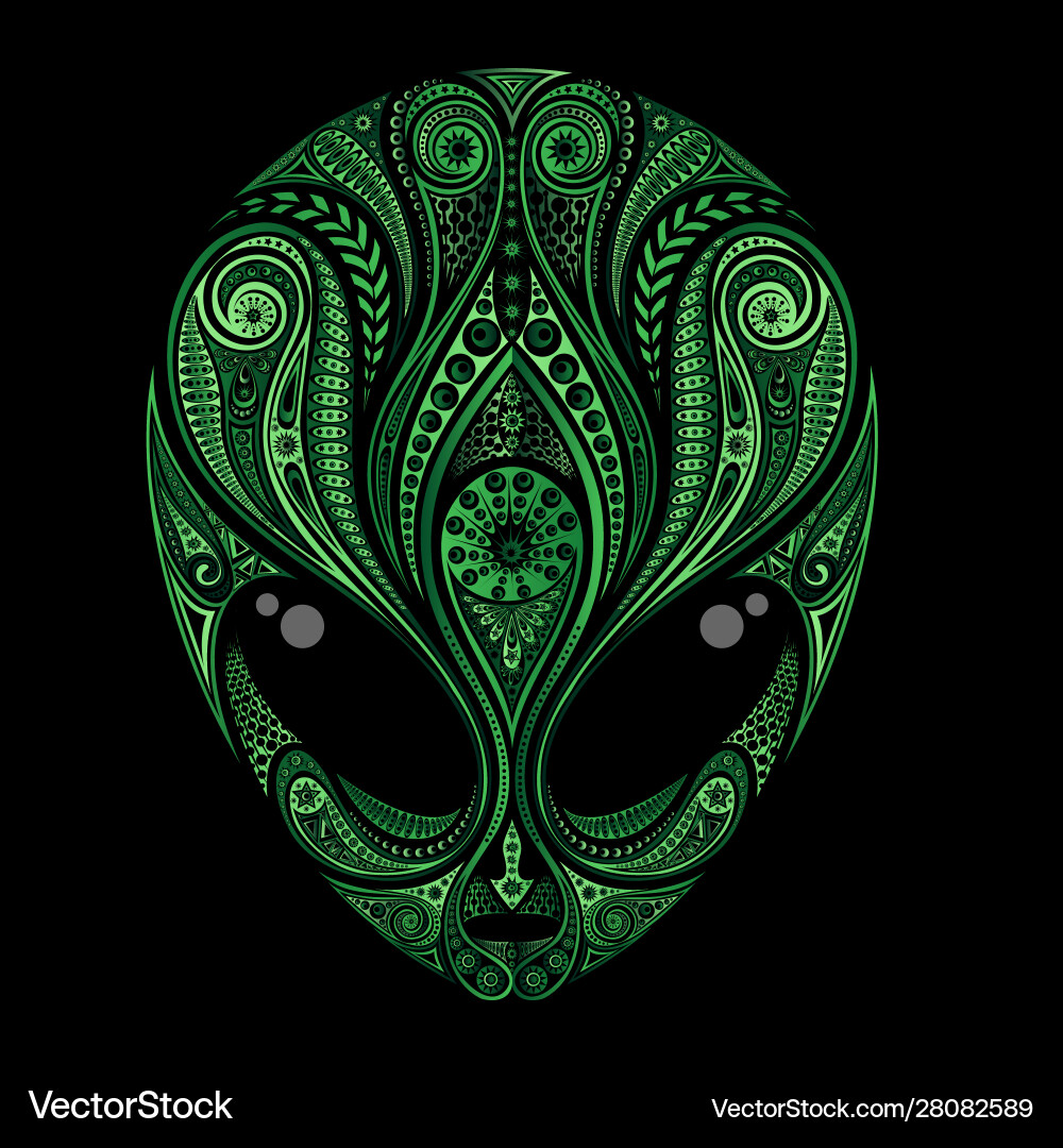 Green drawing an aliens head Royalty Free Vector Image