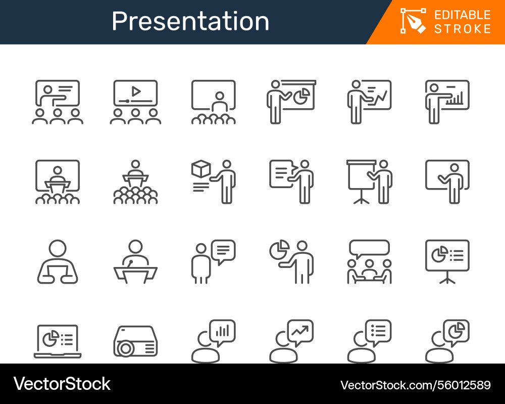 Presentation Line Icons - Editable Stroke Vector Image