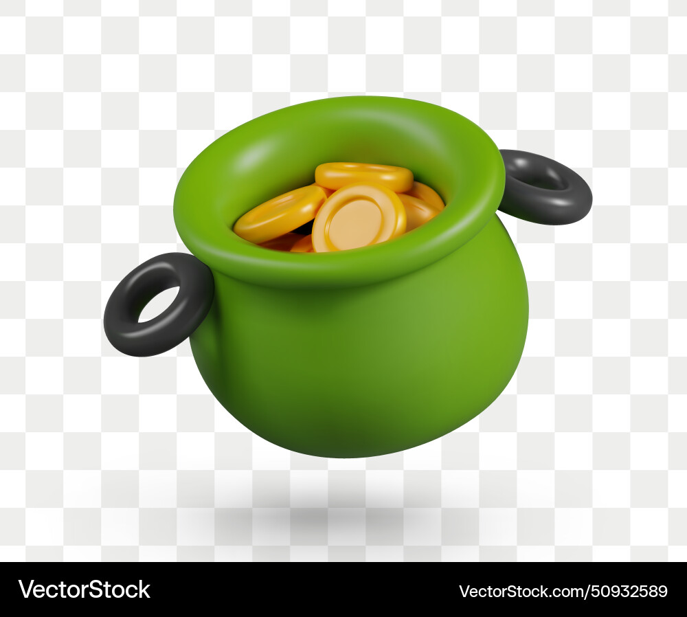 Realistic green cauldron with gold coins Vector Image