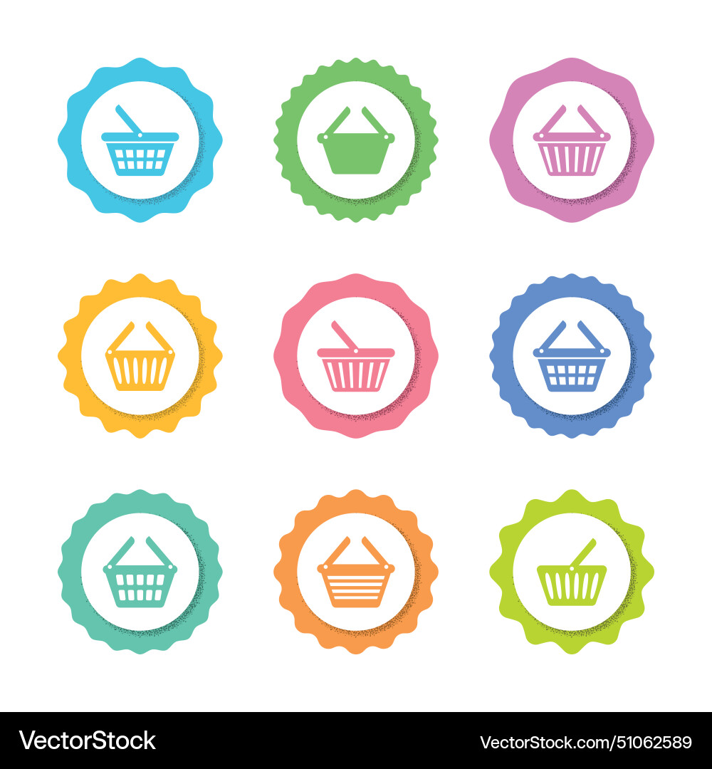 Simple shopping basket circle sticker set Vector Image