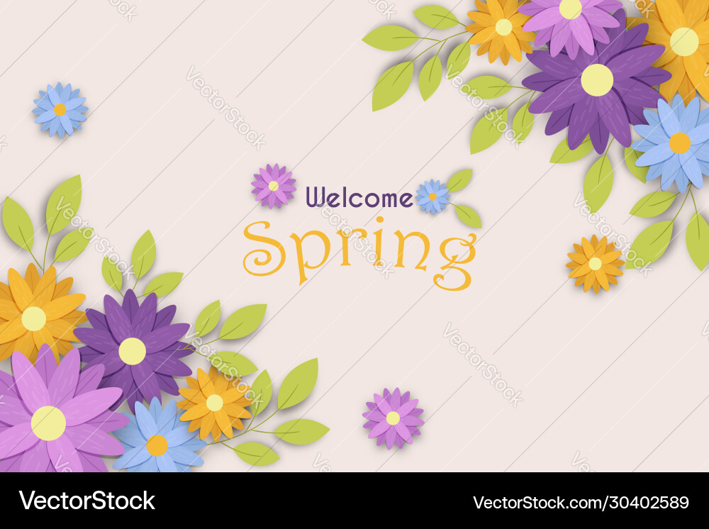 Welcome spring color nature flower greeting card Vector Image