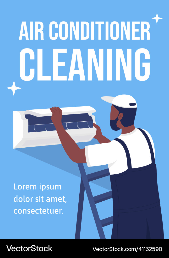Air conditioner cleaning poster flat template Vector Image