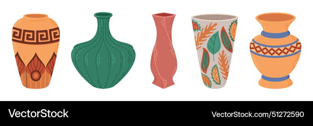 Ceramic vases set colored ceramics vase antique Vector Image