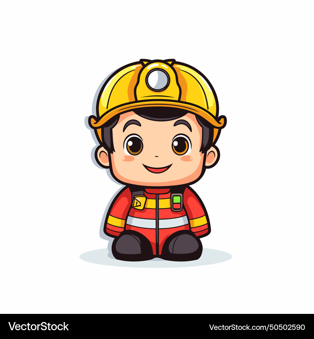 Cute firefighter boy isolated on white background Vector Image