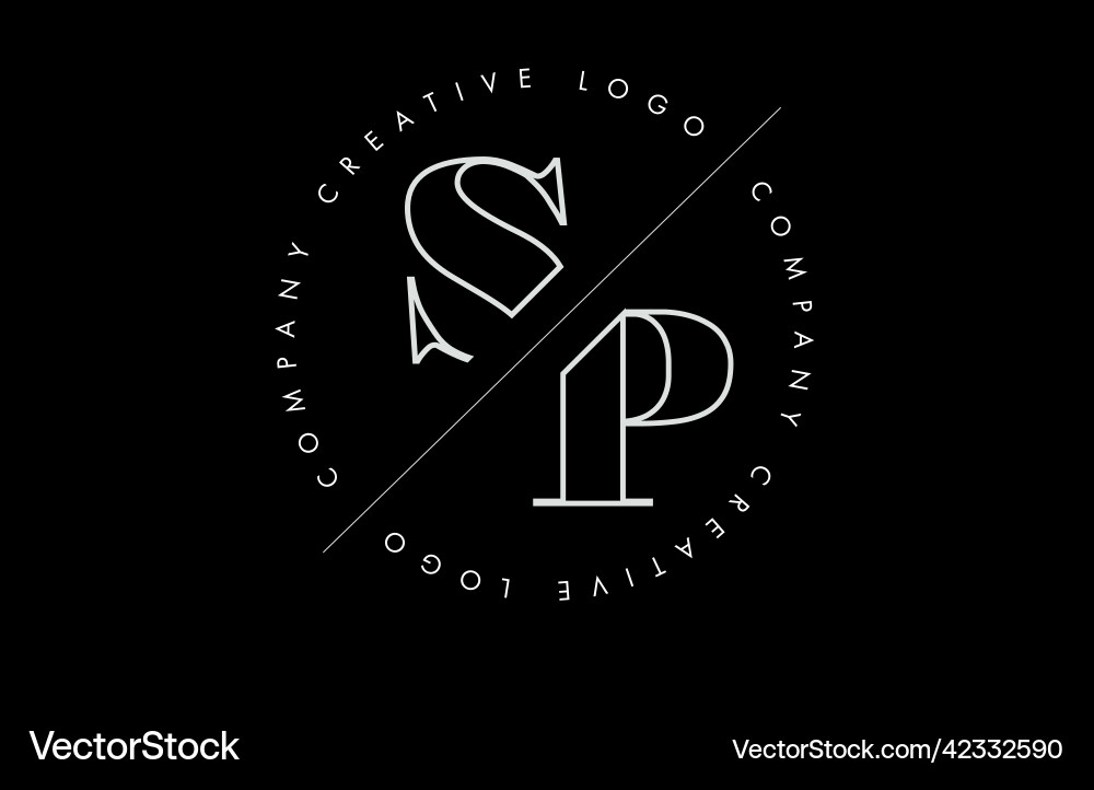 Outline sp s p letter logo with cut Royalty Free Vector