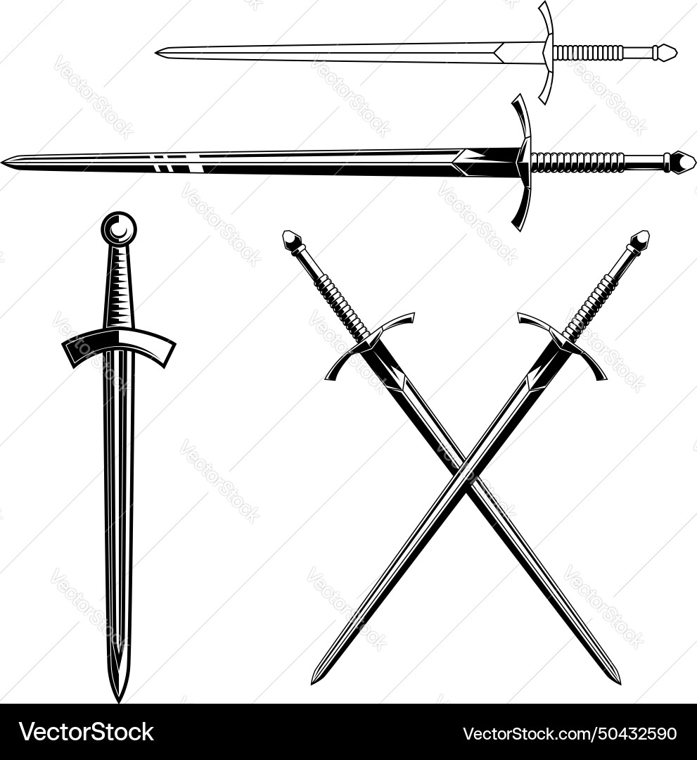 Set of knights swords design element Royalty Free Vector