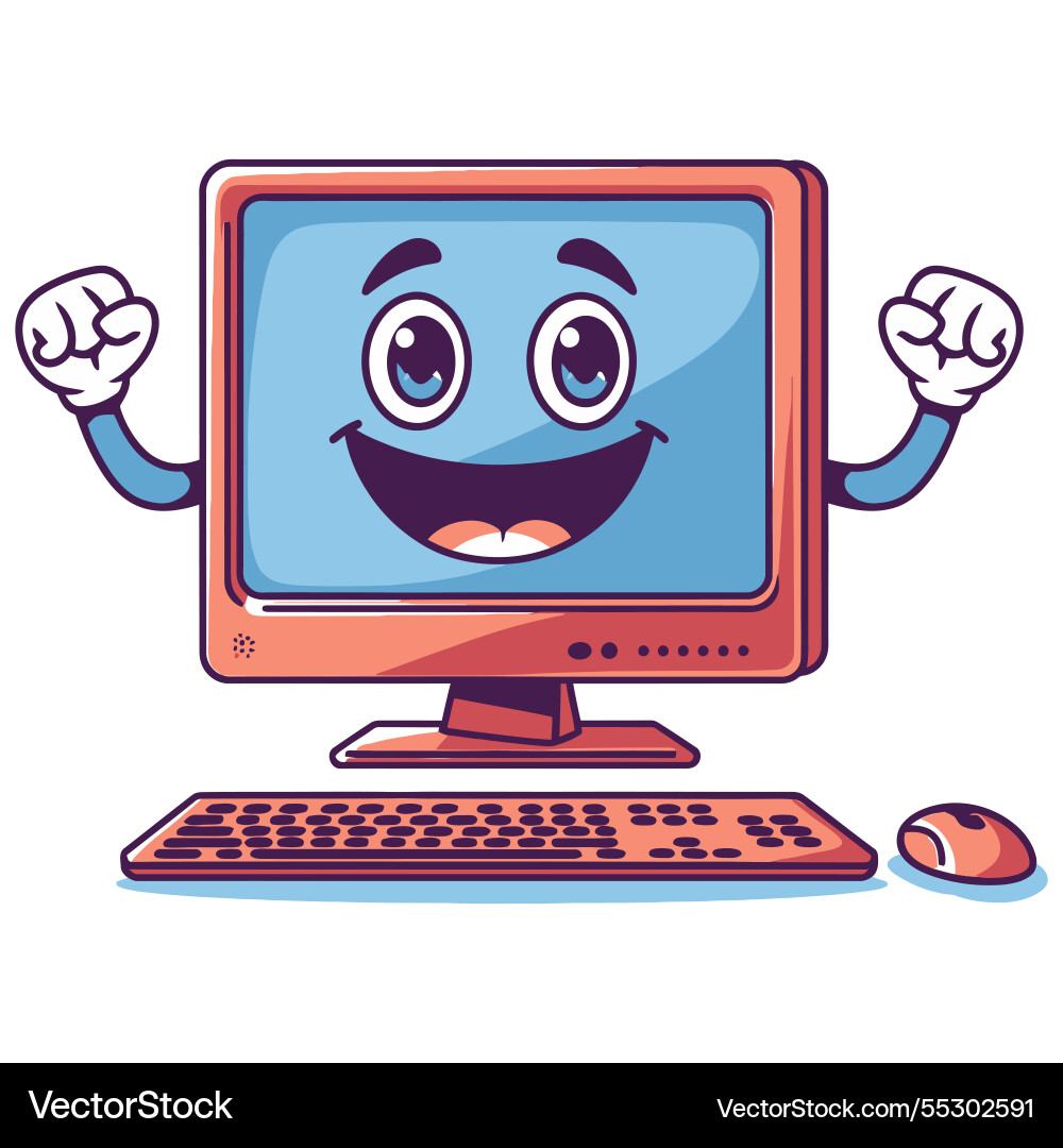 Cheerful cartoon computer Royalty Free Vector Image