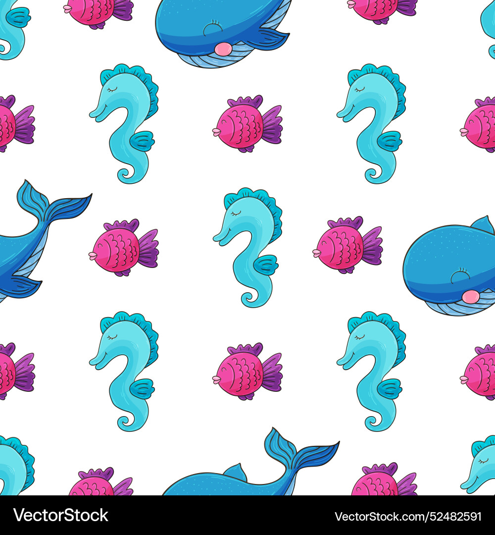Creative marine seamless pattern in hand Vector Image