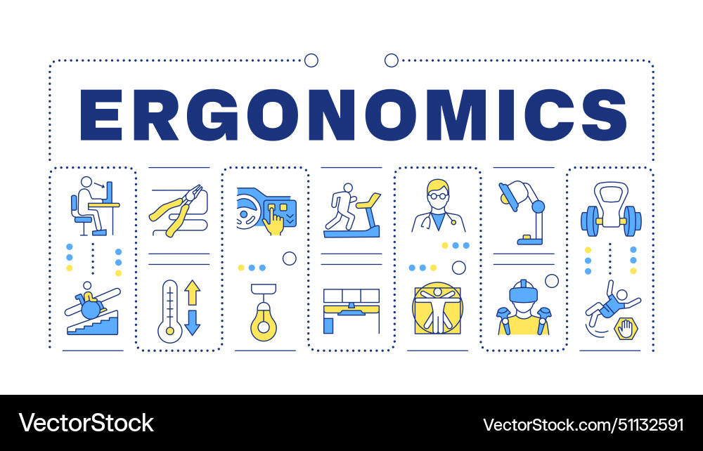 Ergonomics blue word concept isolated on white Vector Image