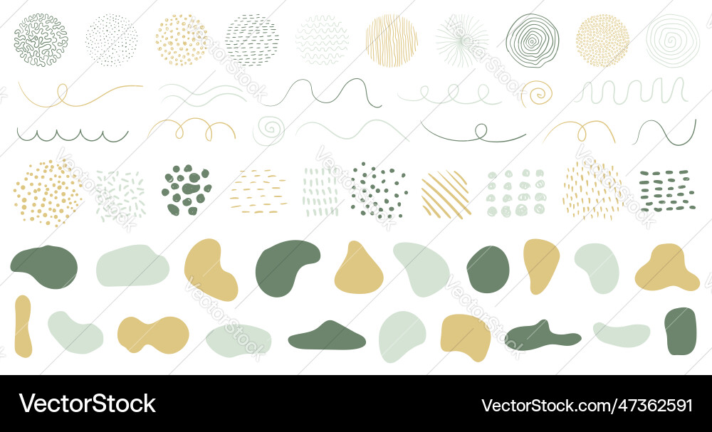 Hand drawn organic shapes dots lines set Vector Image