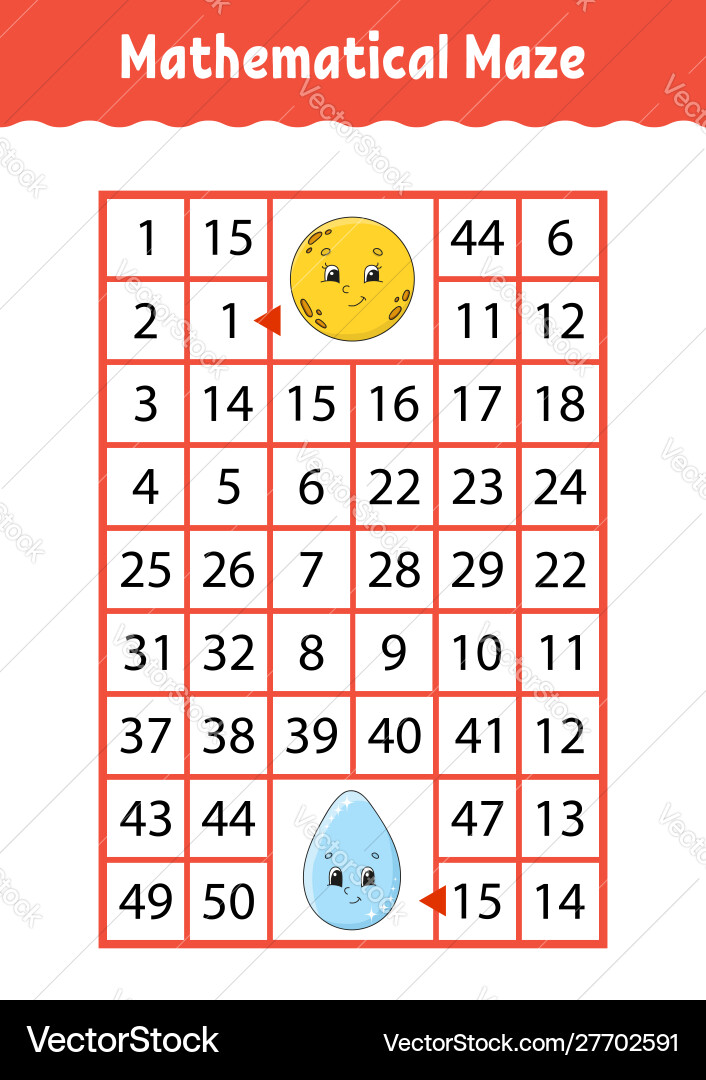 Mathematical maze game for kids number labyrinth – Royalty-Free Vector ...
