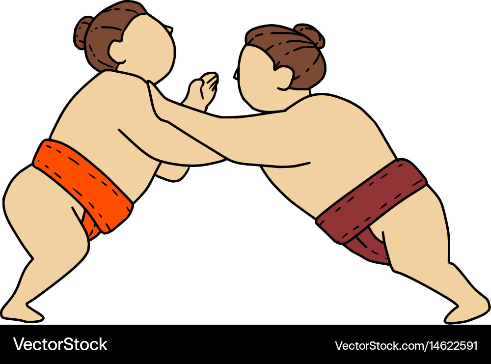 Rikishi sumo wrestler pushing side mono line Vector Image