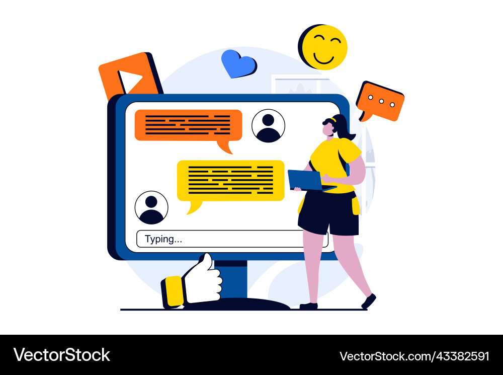 Social network concept with people scene in flat Vector Image