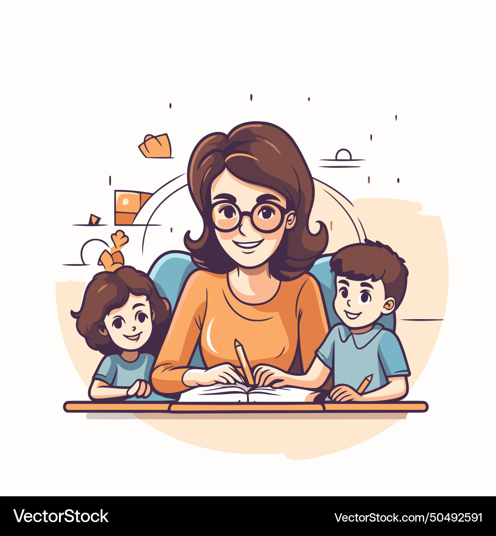 Teacher with children Royalty Free Vector Image