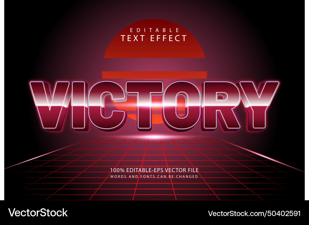 Victory editable text effect 3 dimension emboss Vector Image