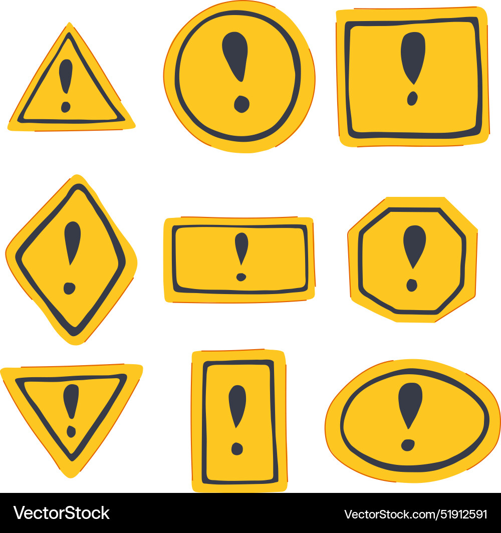 Yellow warning sign set cartoon Royalty Free Vector Image