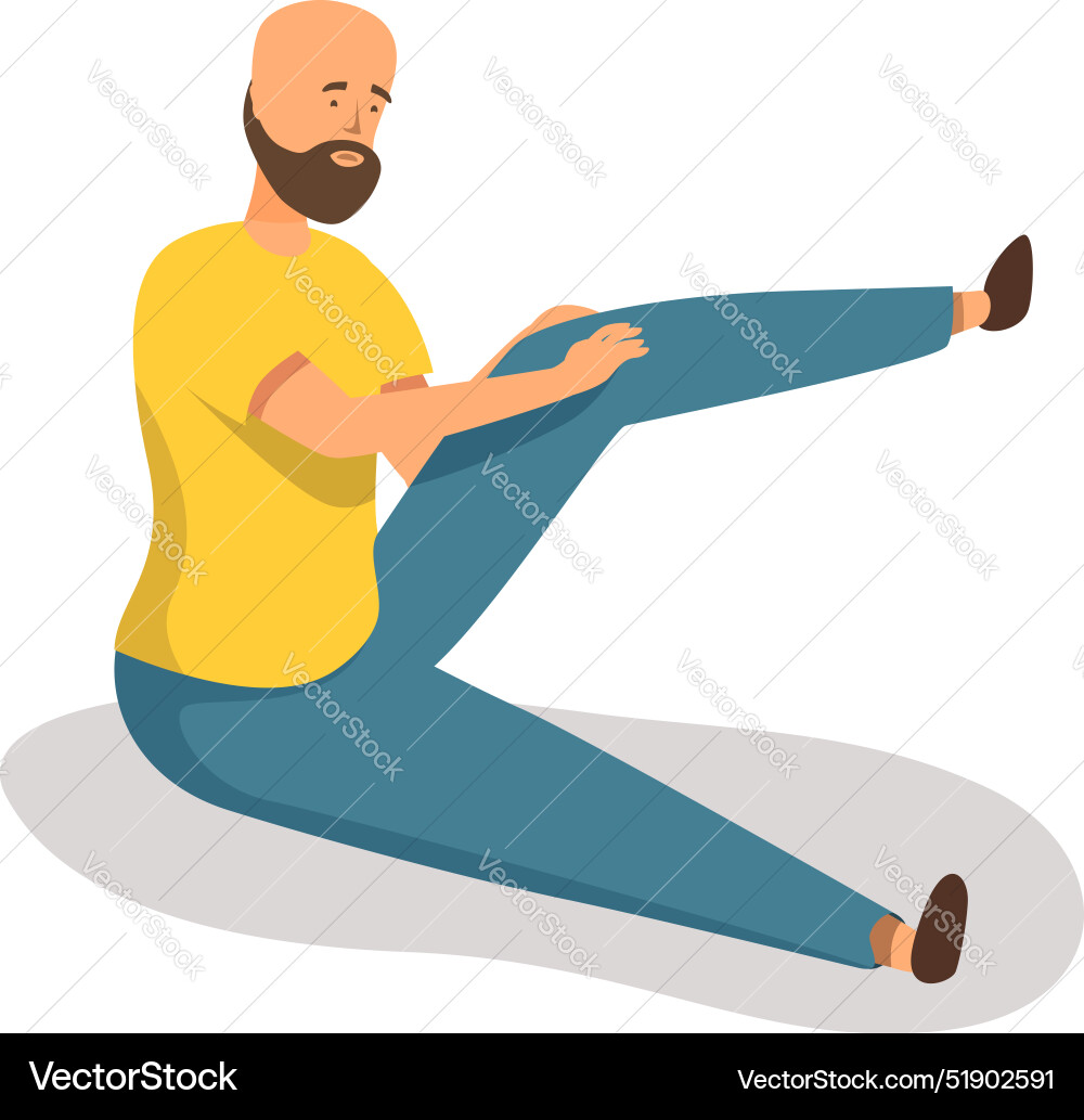 Young man stretching leg muscles during exercise Vector Image
