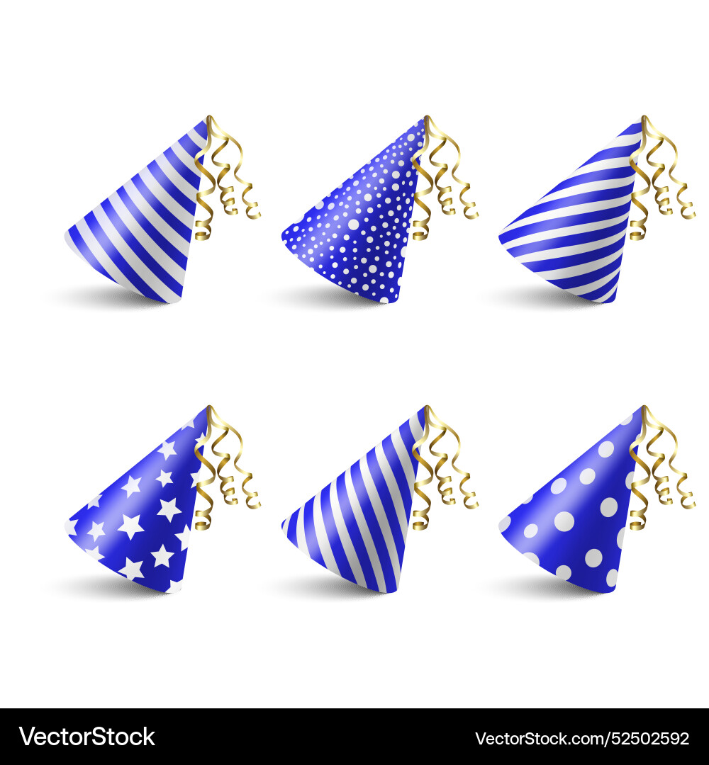 3d realistic blue and white birthday party hat Vector Image
