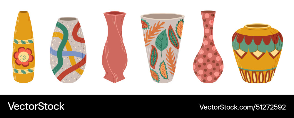 Ceramic vases set colored ceramics vase antique Vector Image