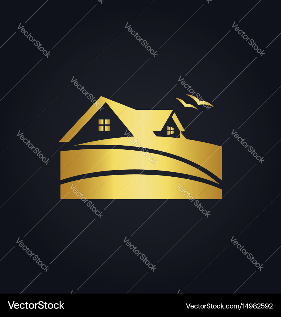 Home Strand Resort Ikone gold logo Lizenzfreies Vektorbild