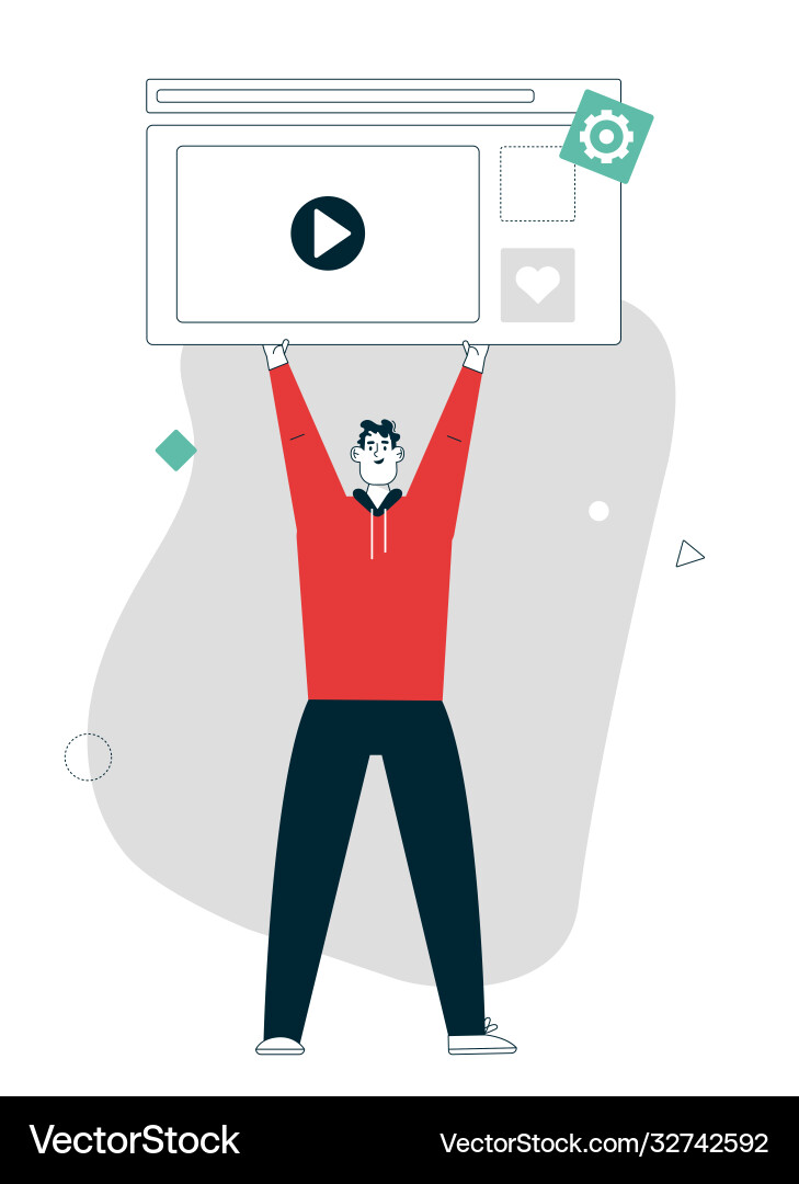 Linear character man holds Royalty Free Vector Image