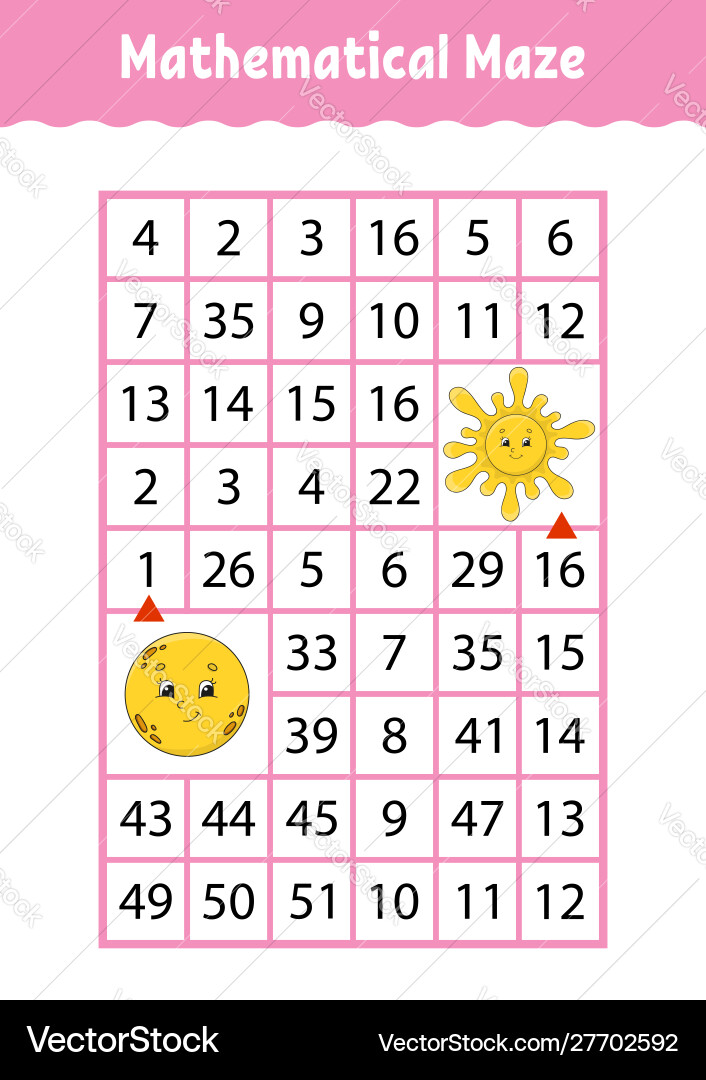 Mathematical maze game for kids number labyrinth – Royalty-Free Vector ...