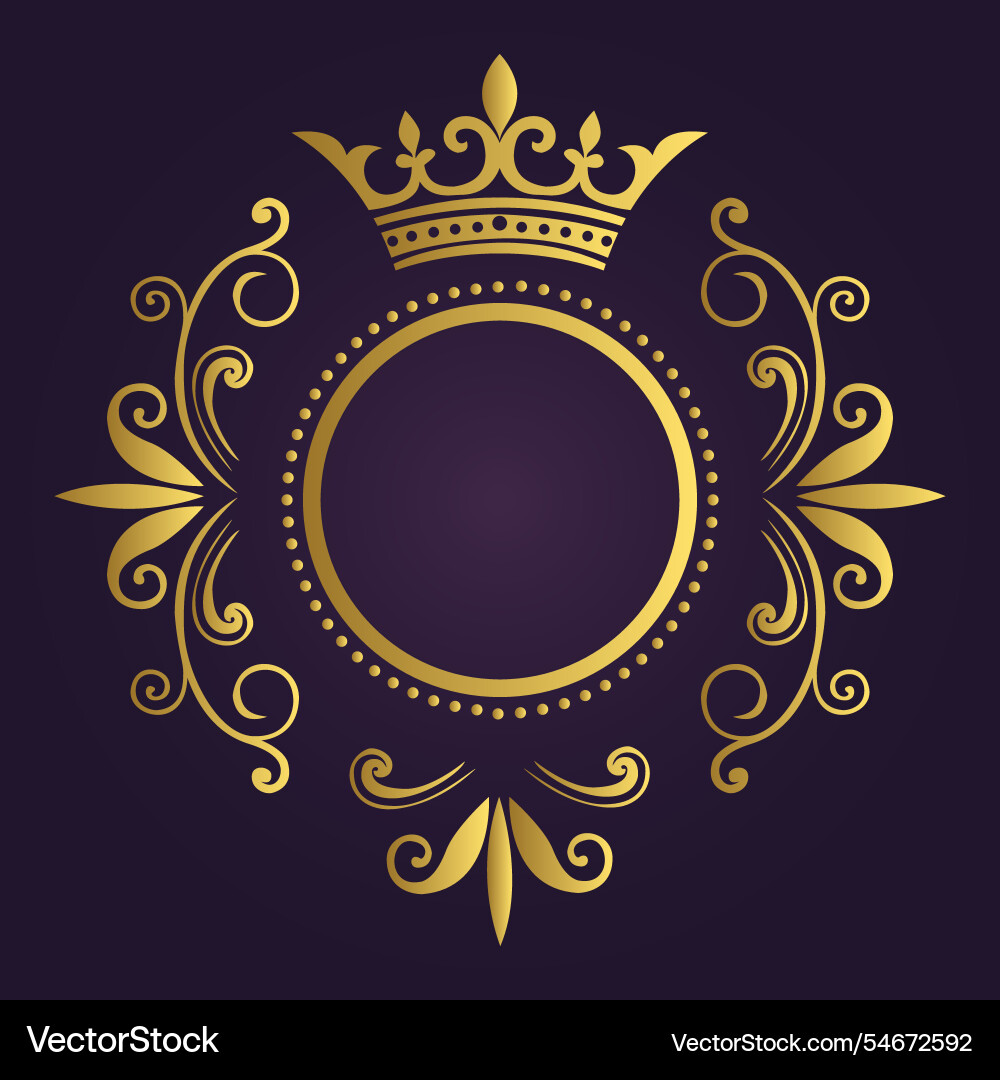 Ornate circular emblem with gold crown Royalty Free Vector