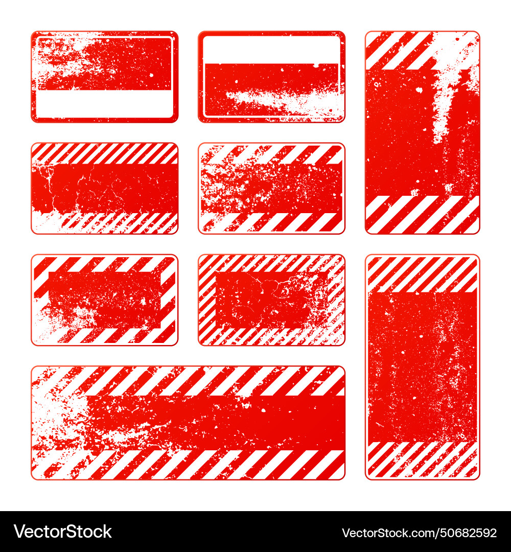 Red grunge warning signs with diagonal lines old Vector Image