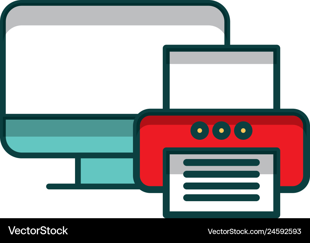Computer desktop with printer Royalty Free Vector Image