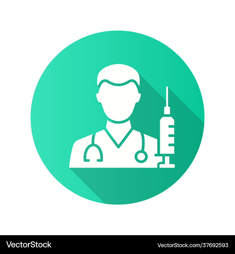 Doctor with syringe icon long shadow Royalty Free Vector