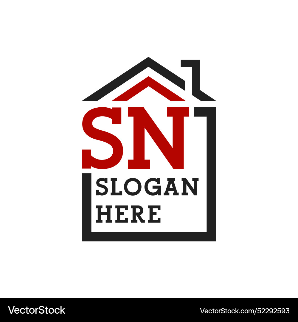 Initial sn house logo for roofing letter sn real Vector Image
