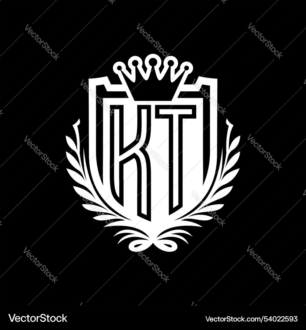 Kt letter logo heraldic shield shape with crown Vector Image