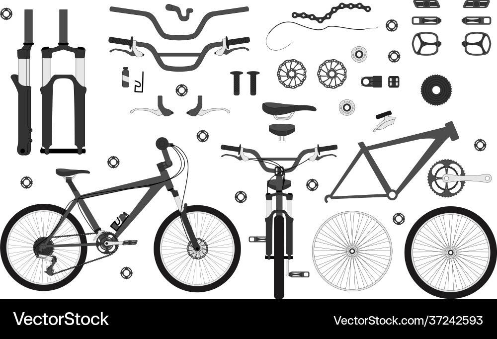 Road bicycle parts and accessories silhouette set Vector Image