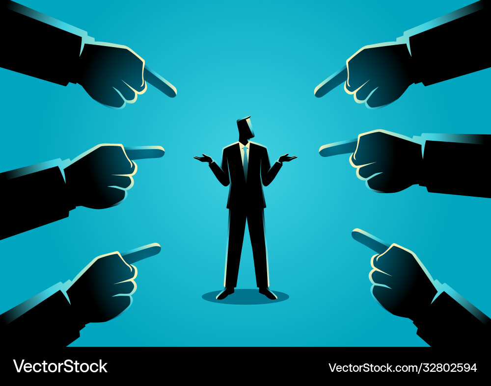 Businessman being pointed giant fingers Royalty Free Vector
