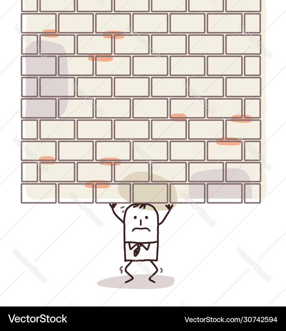 Cartoon man crushed under a heavy wall Royalty Free Vector