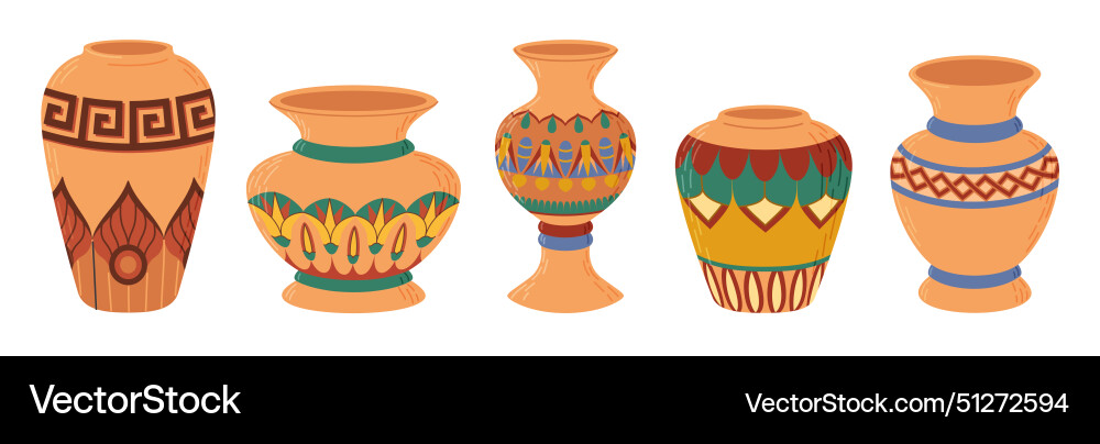 Ceramic vases set colored ceramics vase antique Vector Image