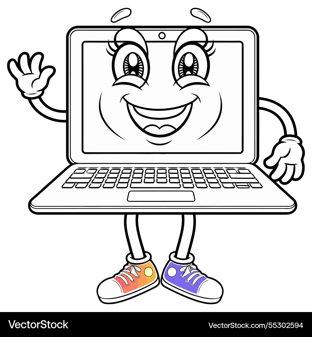 Cheerful cartoon computer Royalty Free Vector Image