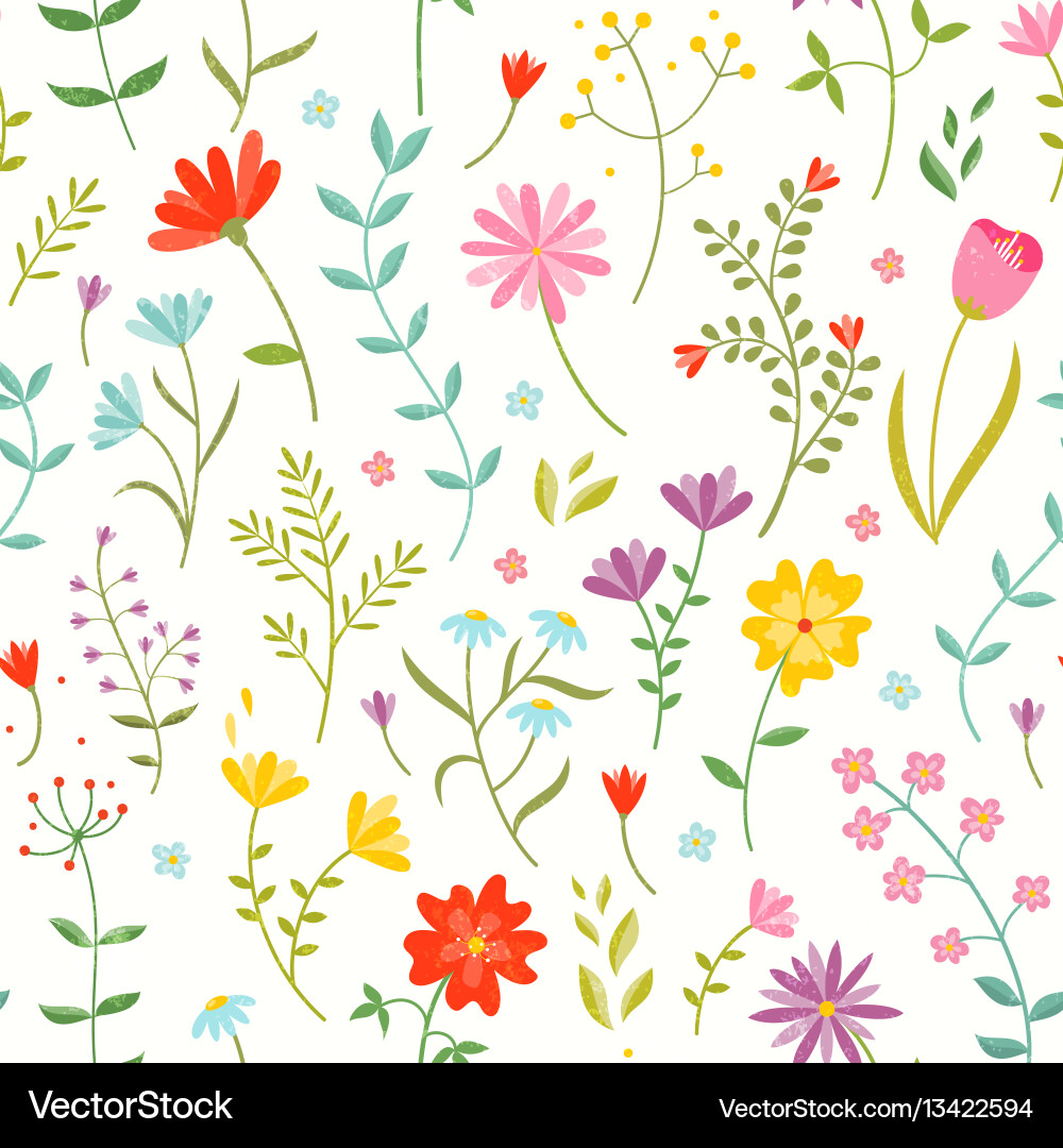 Cute seamless floral pattern with spring flowers Vector Image