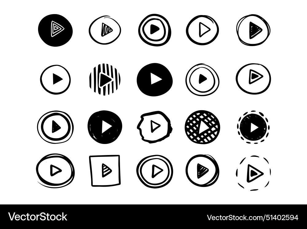 Doodle play icon button collection drawing cartoon